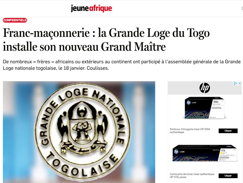 Un nouveau GM à la GL du Togo - Hiram.be