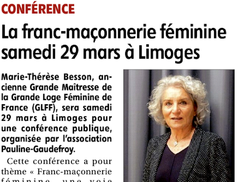 Marie-Thérèse Besson à Limoges ce samedi 29 mars - Hiram.be